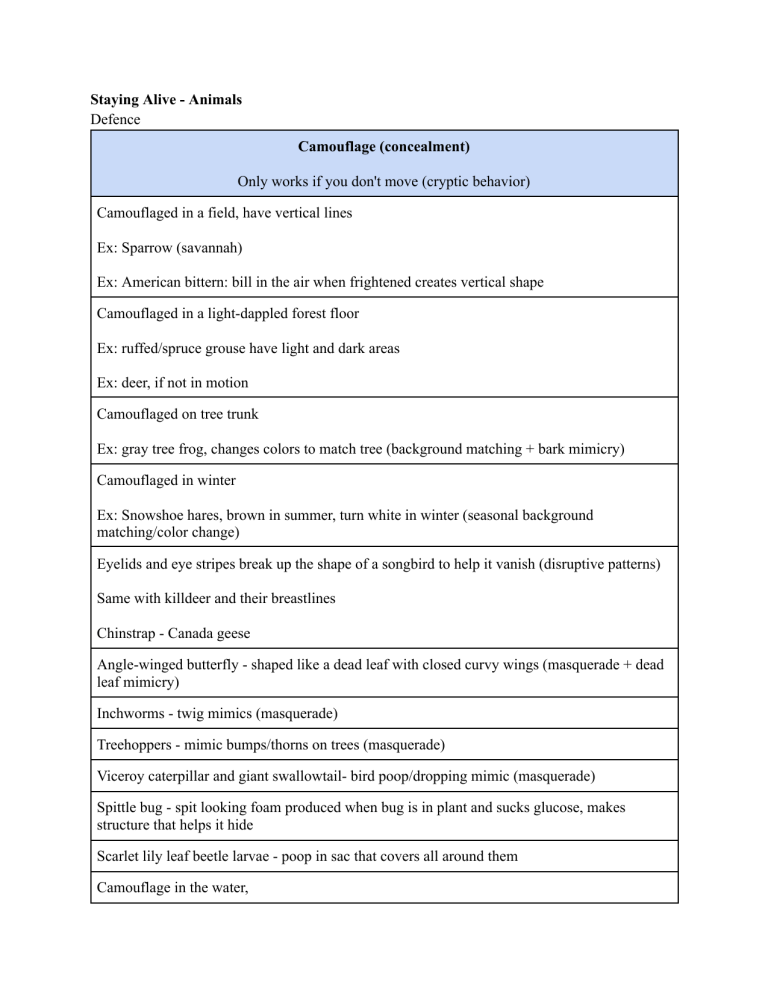 Animal and Plant Survival & Ecology Notes