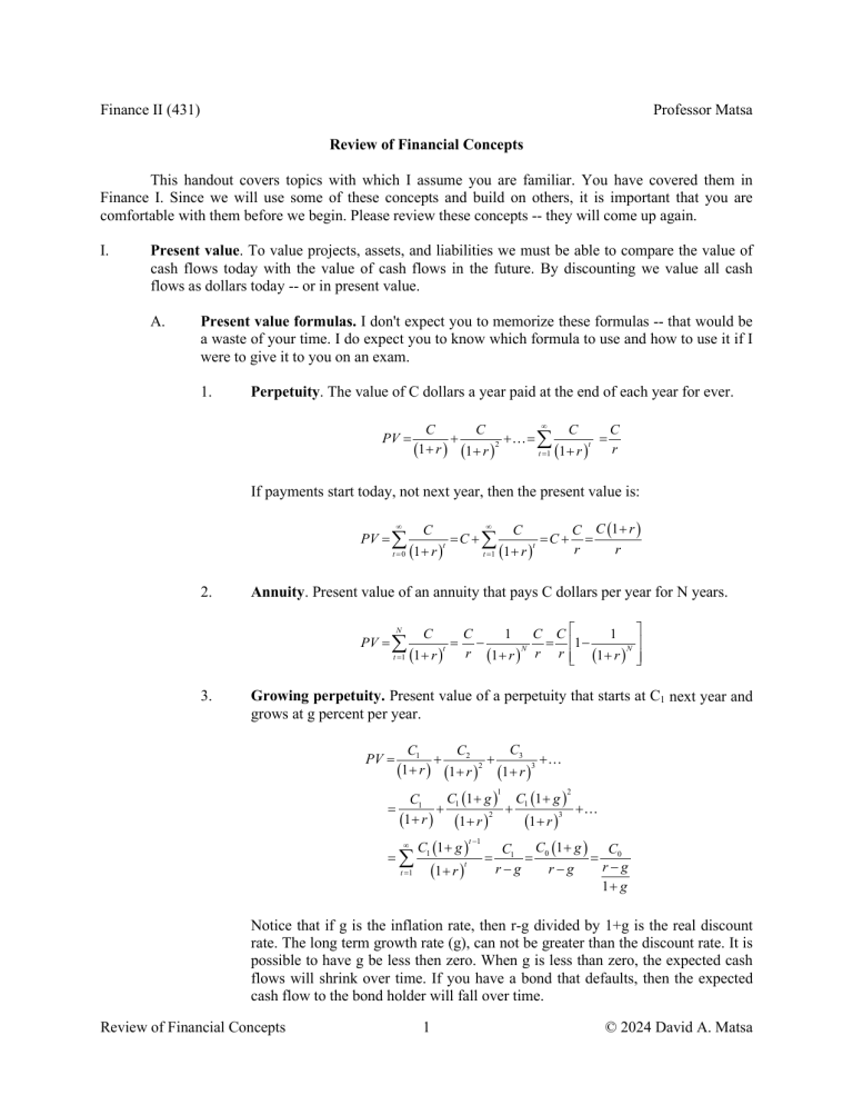 Finance II: Review of Financial Concepts