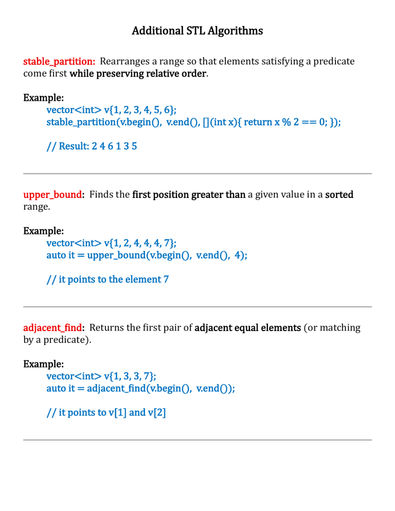 C++ STL Algorithms Reference Guide
