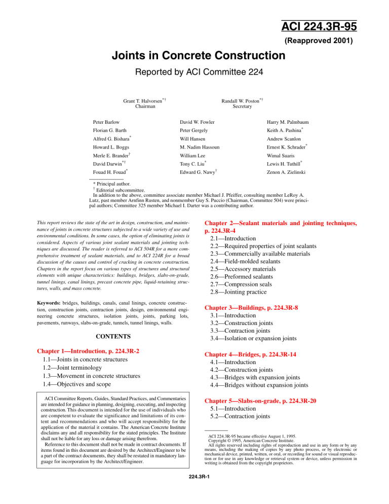 ACI 224.3R Joints in Concrete Construction Guide