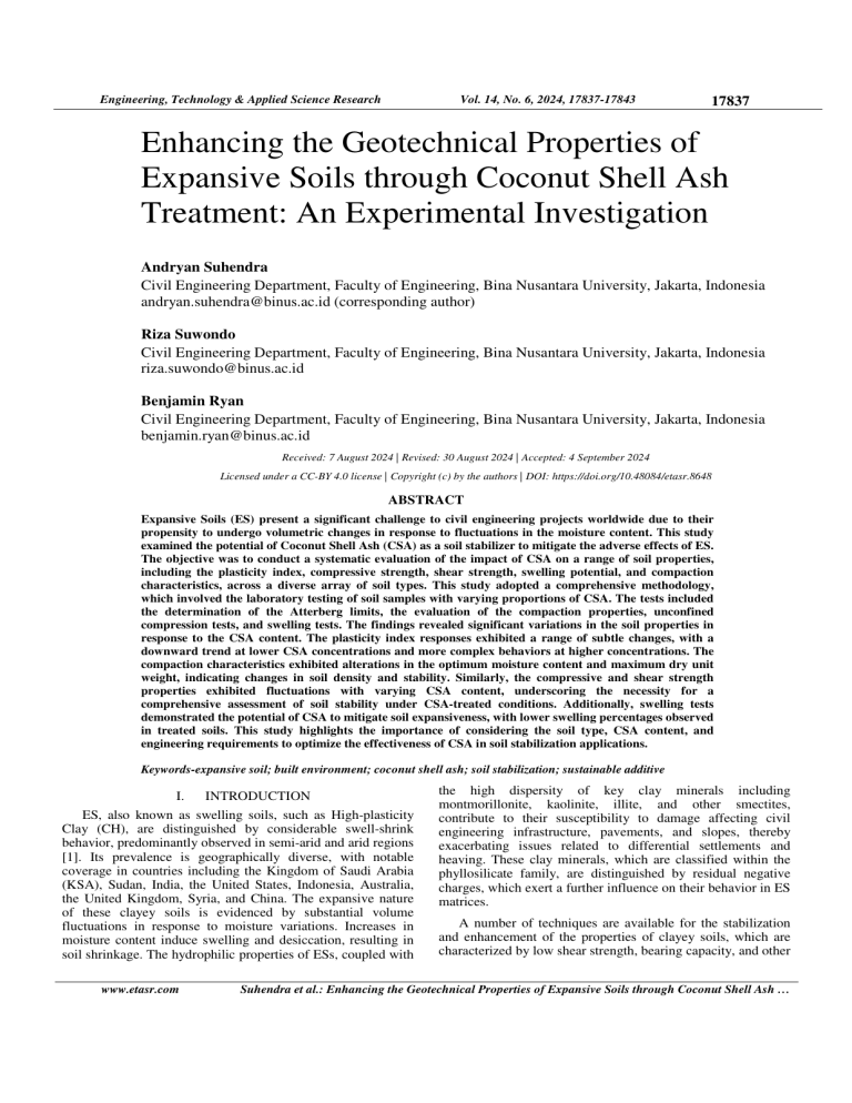 Coconut Shell Ash for Soil Stabilization