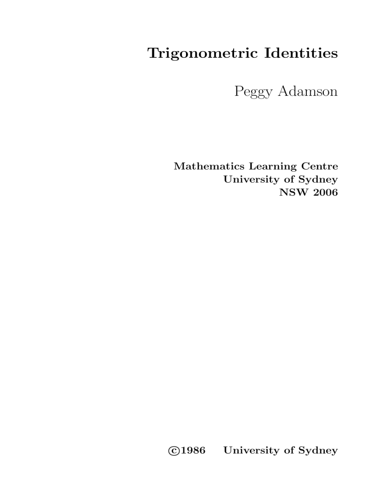 Trigonometric Identities Workbook - University of Sydney