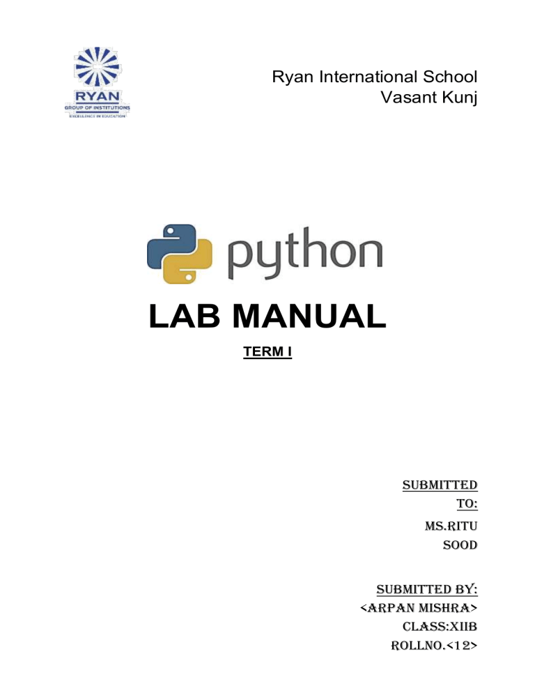Class XII Computer Science Lab Manual Python C