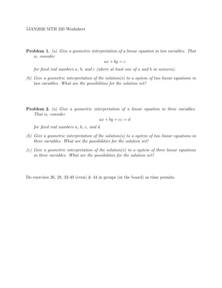 MTH 220 Linear Algebra Worksheet