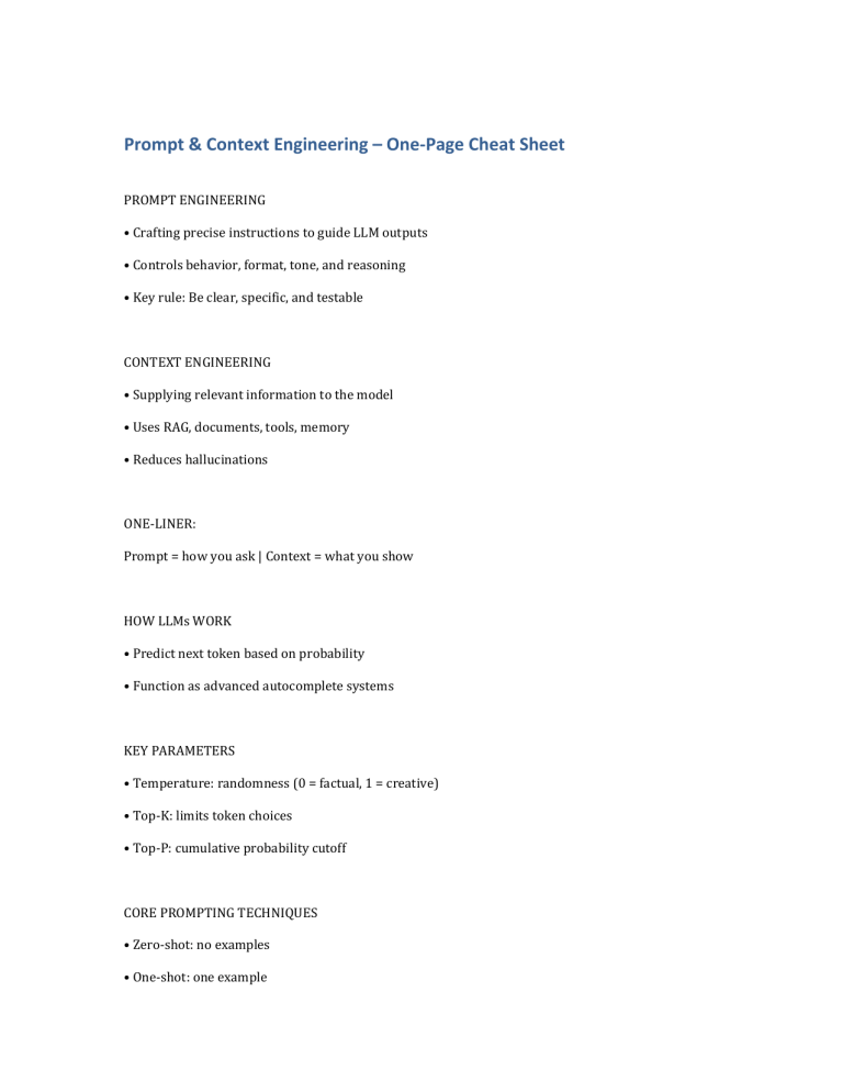 Prompt Engineering Cheat Sheet