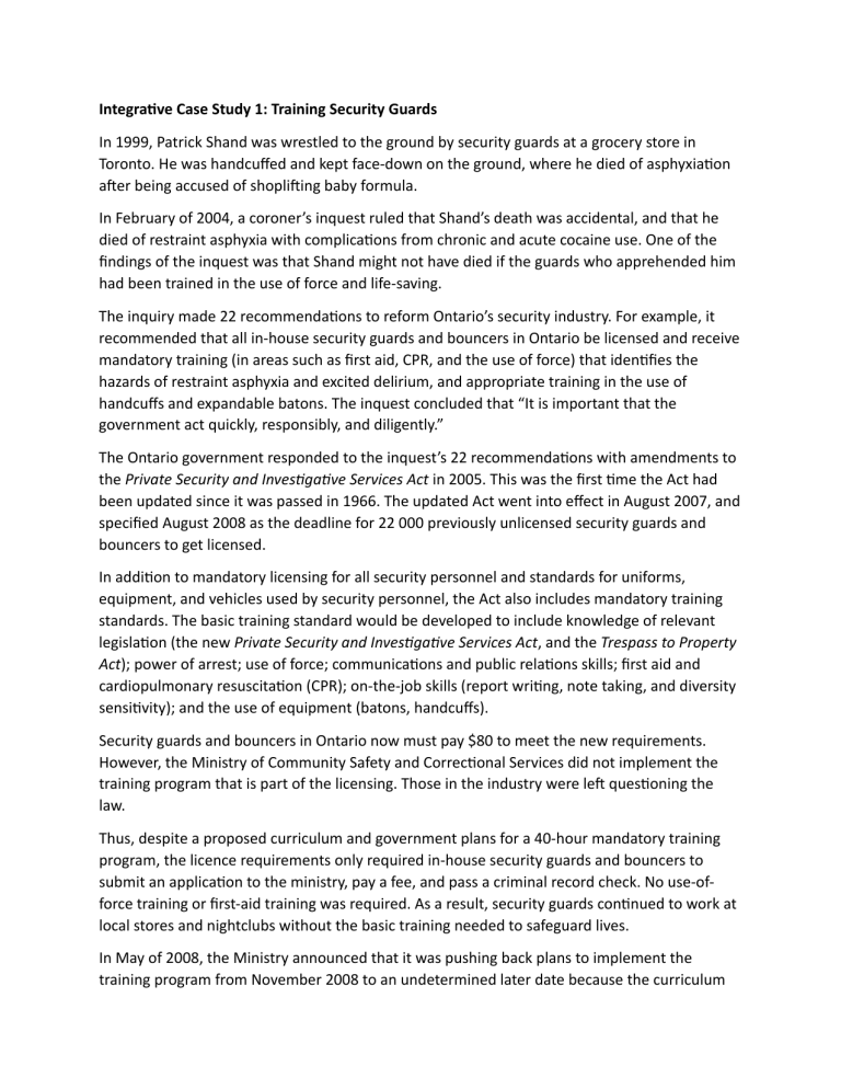 Ontario Security Guard Training Reform