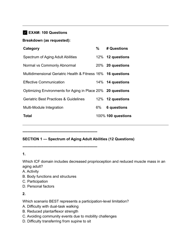Geriatrics 100-Question Exam