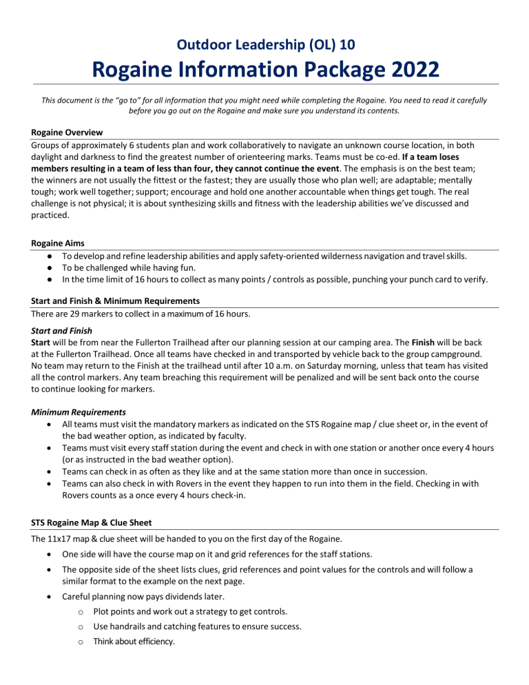 Outdoor Leadership Rogaine Guide