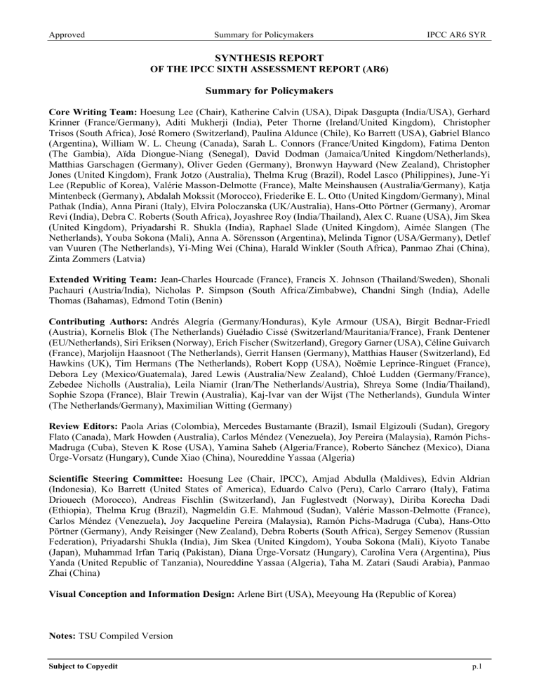 IPCC AR6 Climate Change Summary