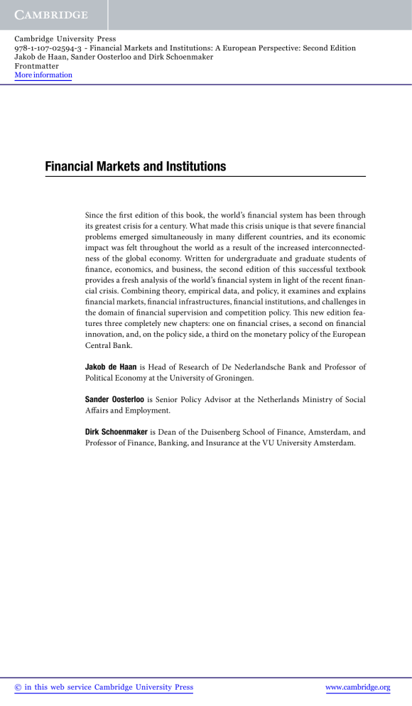 Financial Markets & Institutions: A European Perspective