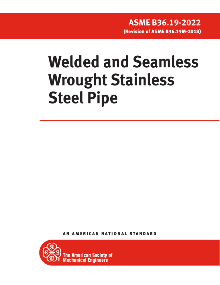 ASME B36.19-2022 Stainless Steel Pipe Standard