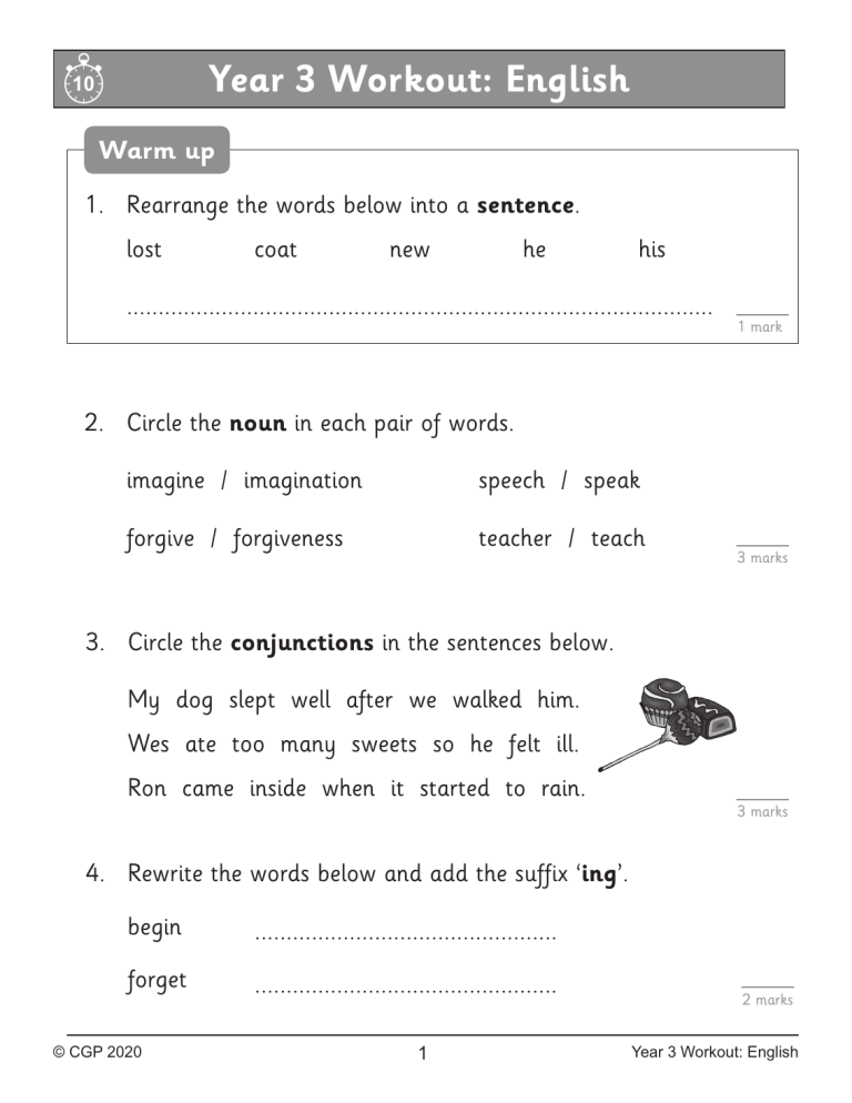 Year 3 English Workout Worksheet