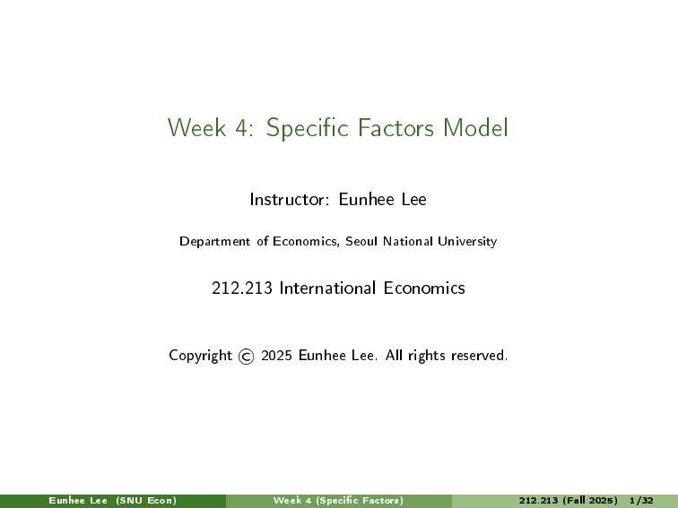 Specific Factors Model Lecture Notes