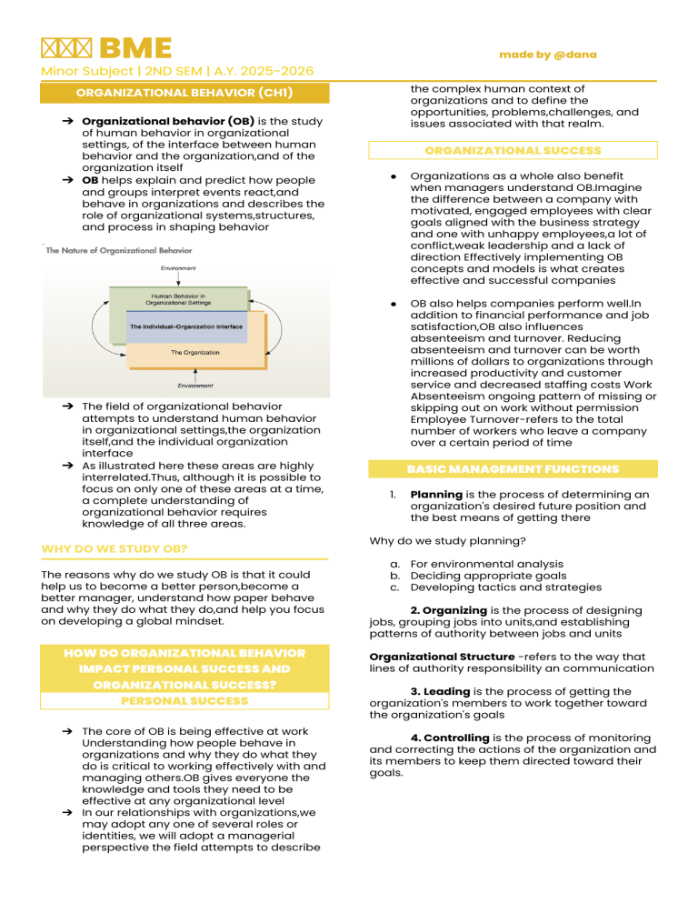 Organizational Behavior Lecture Notes PDF
