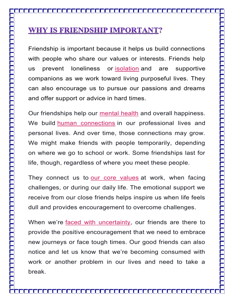 The Importance of Friendship for Mental Health
