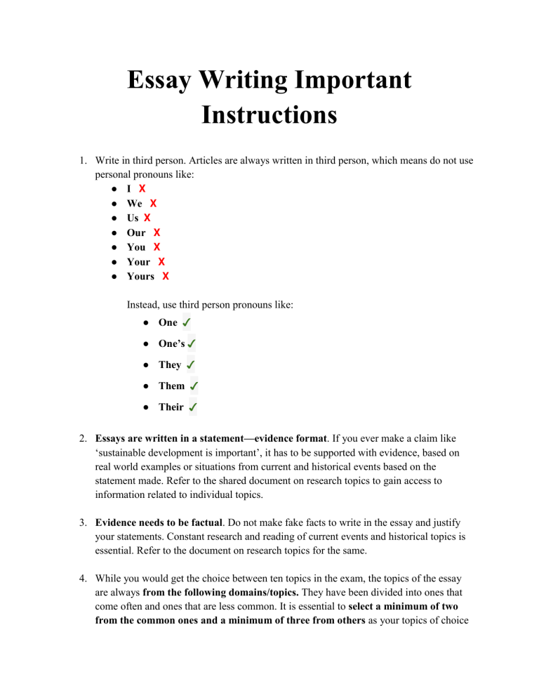 Essay Writing Instructions
