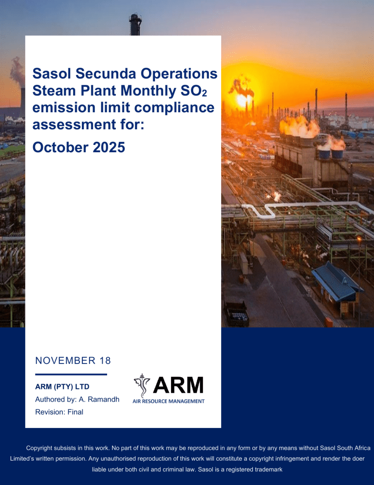 Sasol Secunda SO2 Emissions Report Oct 2025