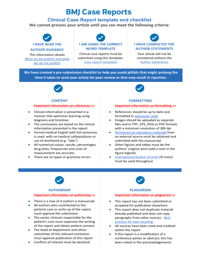 BMJ Clinical Case Report Template & Checklist