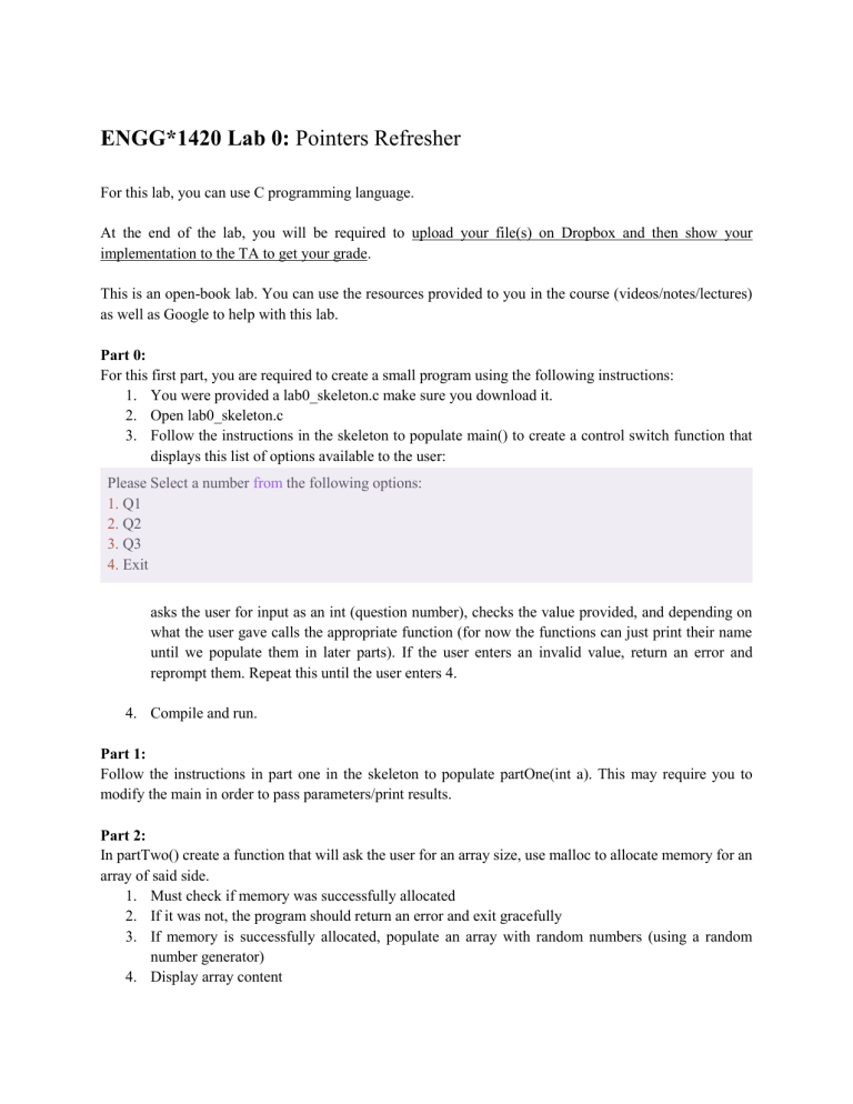 C Pointers Refresher Lab Assignment