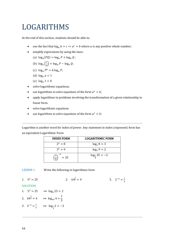 Logarithms Study Guide: Properties & Equations