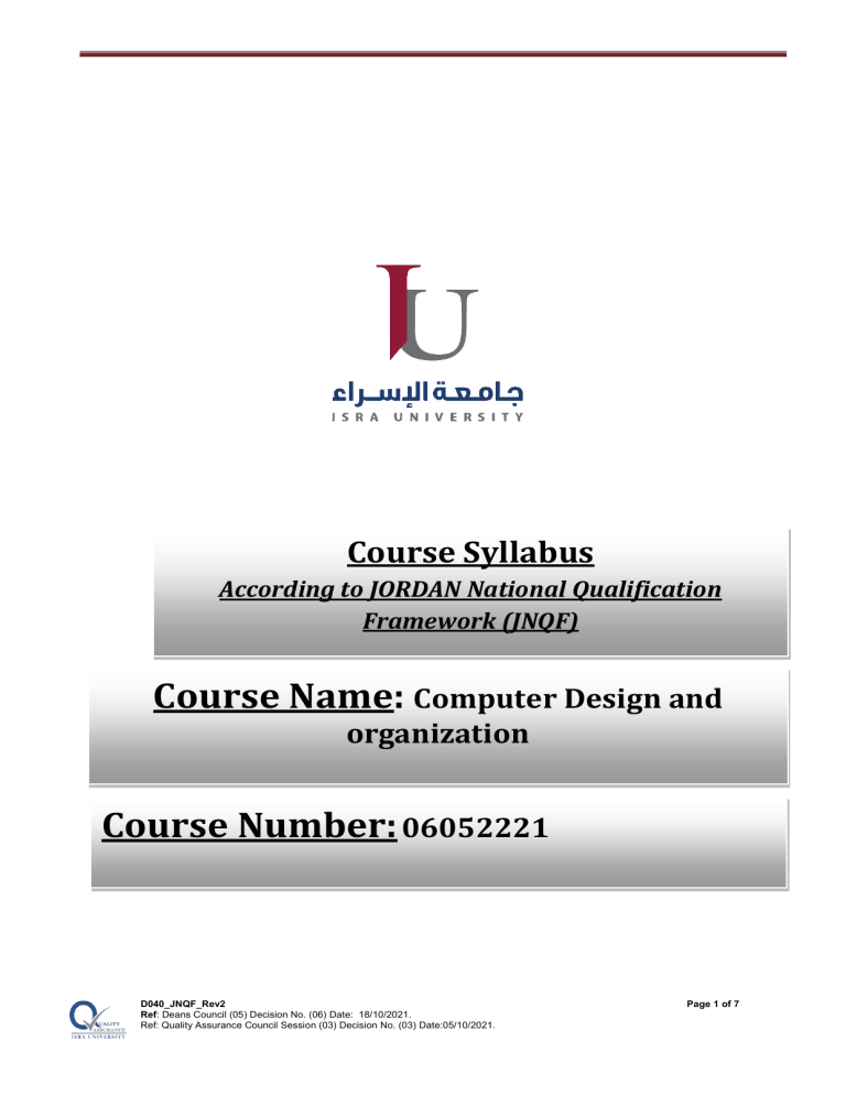 Computer Design & Organization Course Syllabus