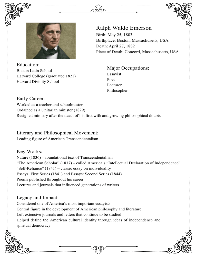 Ralph Waldo Emerson: Biography and Works