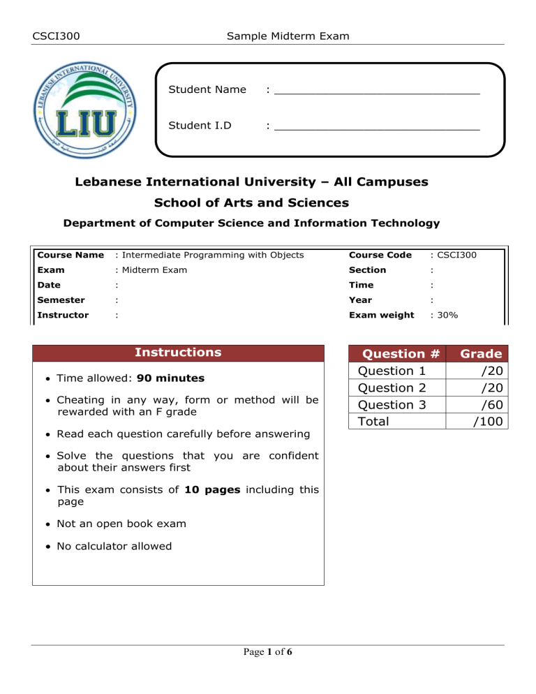 CSCI300 Midterm Exam Sample