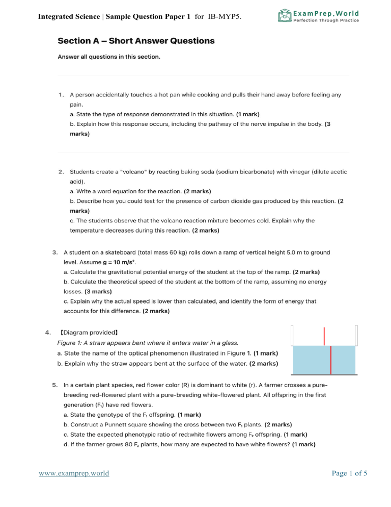 IB-MYP5 Integrated Science Sample Paper