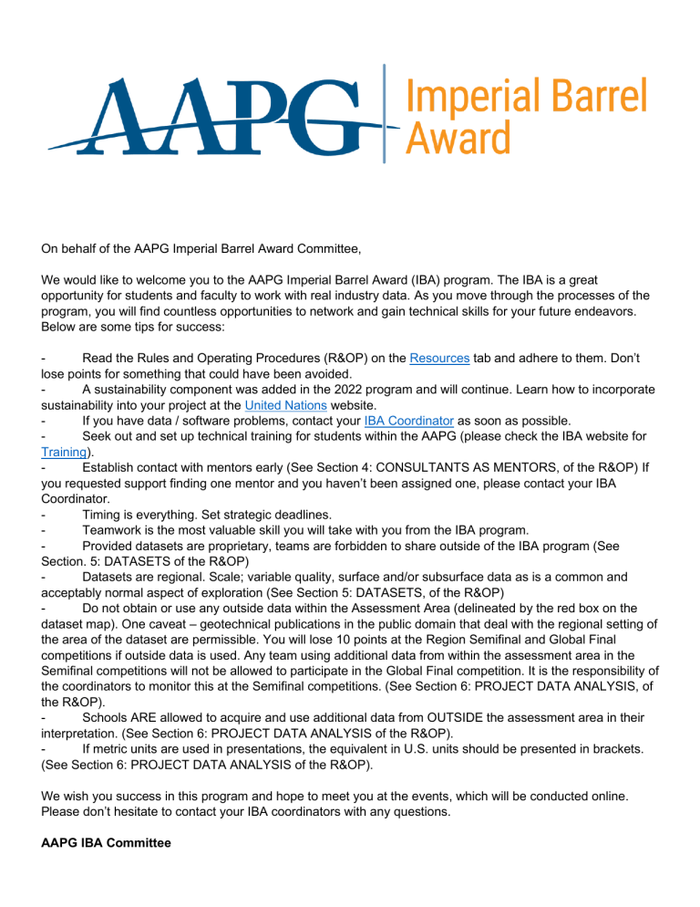 AAPG Imperial Barrel Award Program Guide