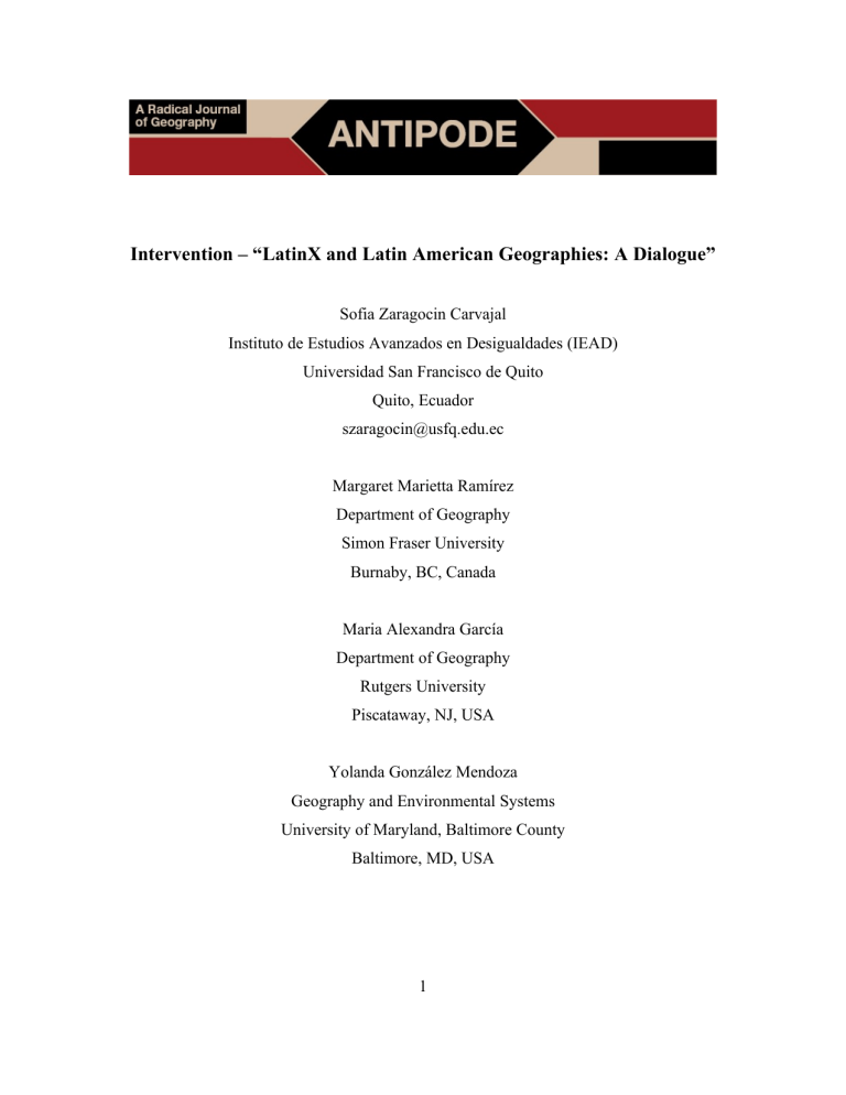 LatinX & Latin American Geographies: A Dialogue