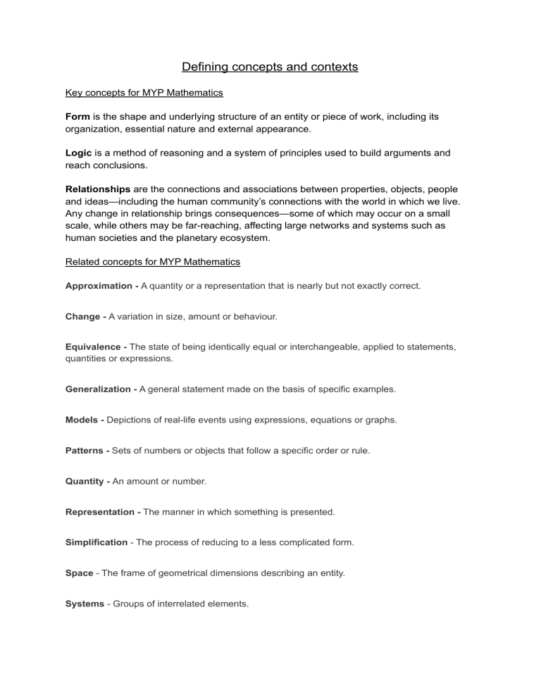 MYP Mathematics Key Concepts & Global Contexts