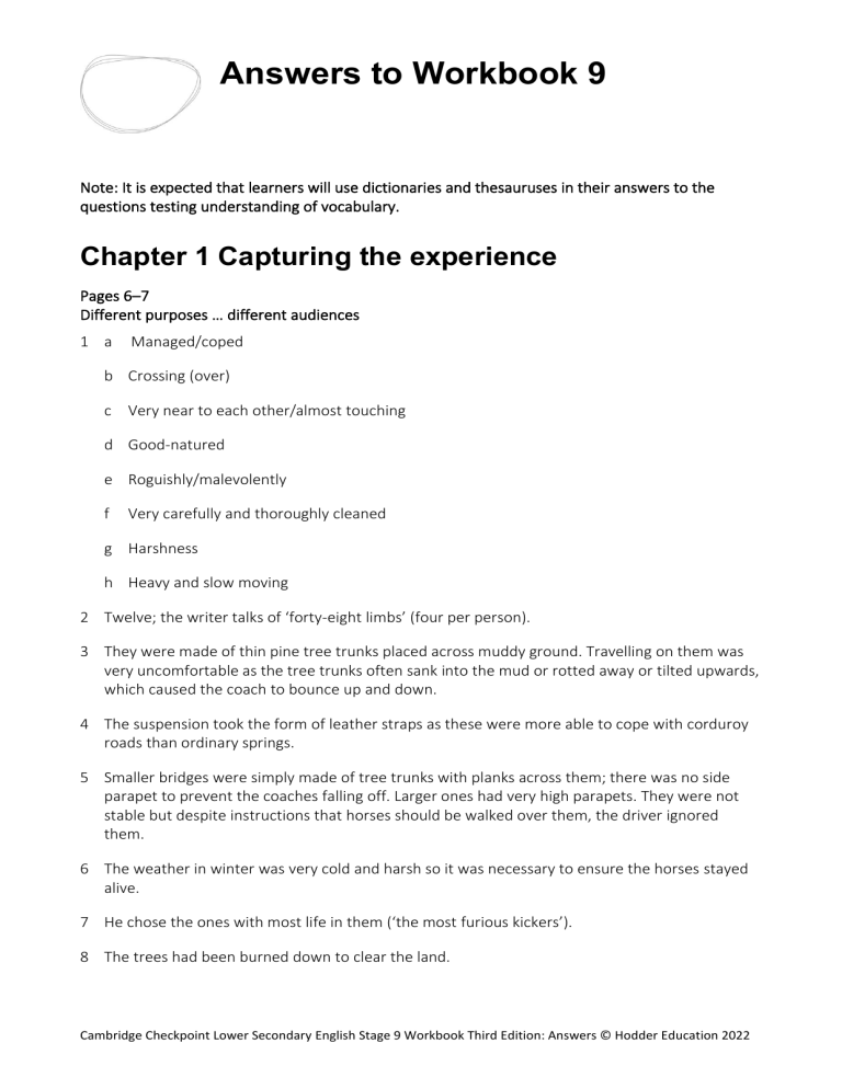 Cambridge Checkpoint English Stage 9 Workbook Answers