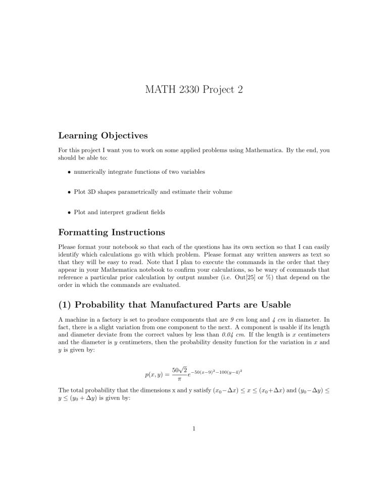 MATH 2330 Mathematica Project Assignment