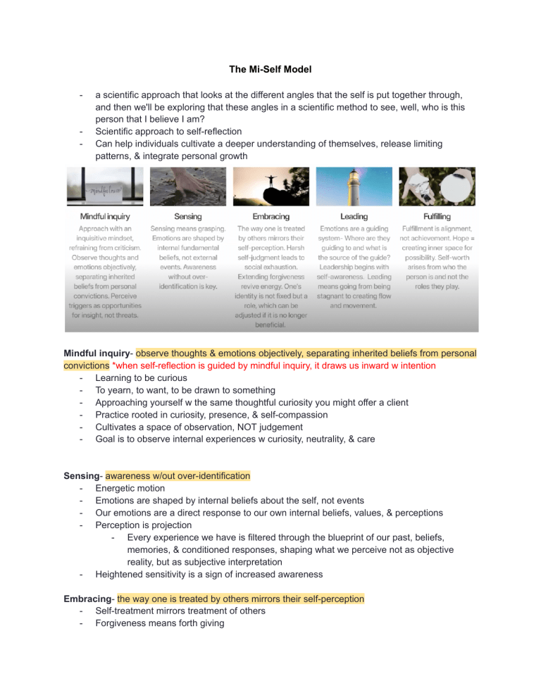 The Mi-Self Model: Scientific Approach to Self-Reflection