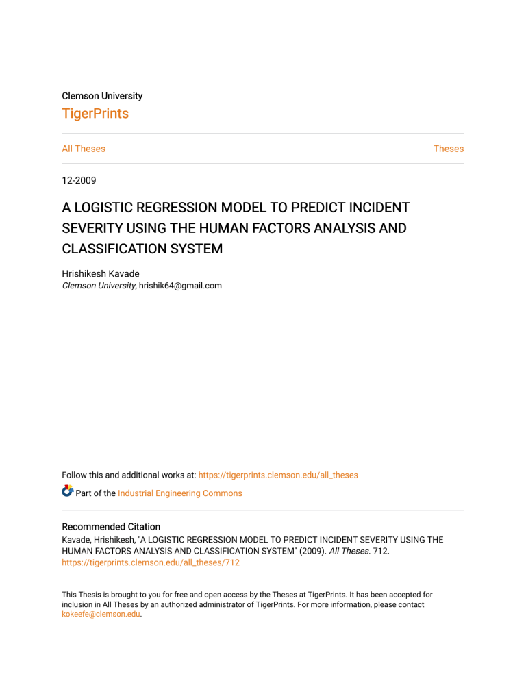 HFACS Logistic Regression Incident Severity Thesis