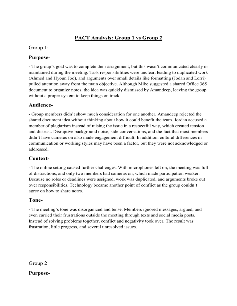 PACT Analysis & Team Psychology Case Study