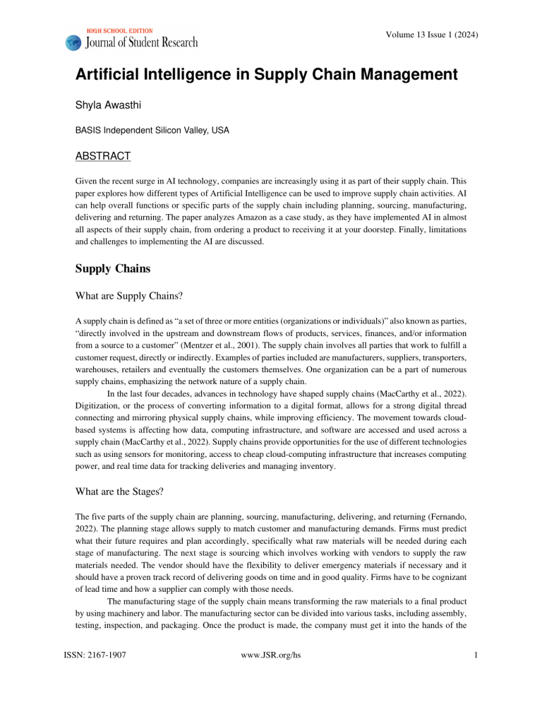 AI in Supply Chain Management Research Paper