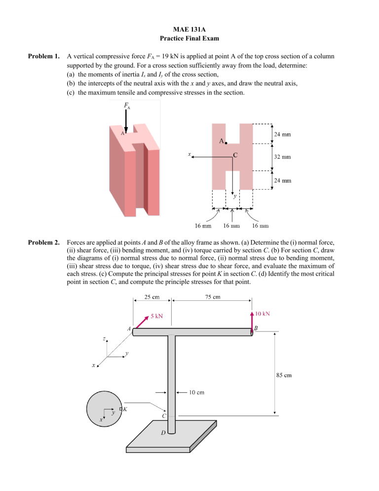 MAE 131A Practice Final Exam | Mechanics