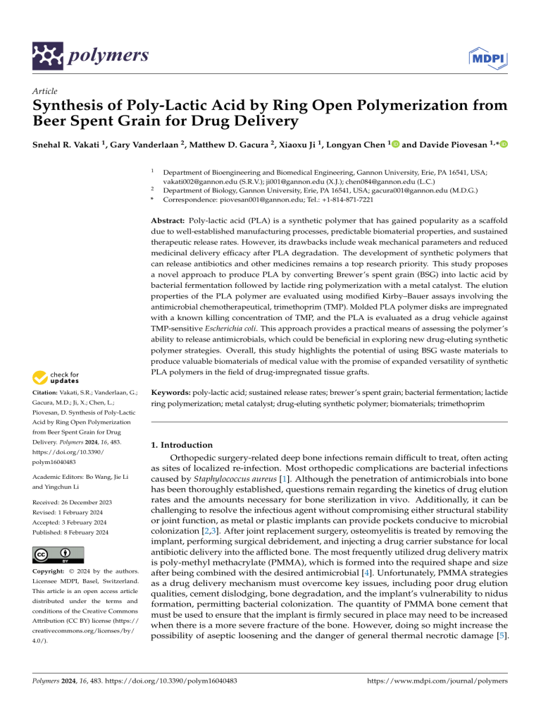 PLA Synthesis from Beer Waste for Drug Delivery
