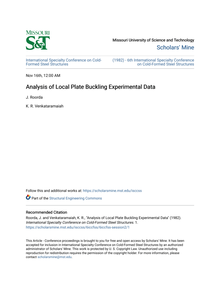 Analysis of Local Plate Buckling Experimental Data