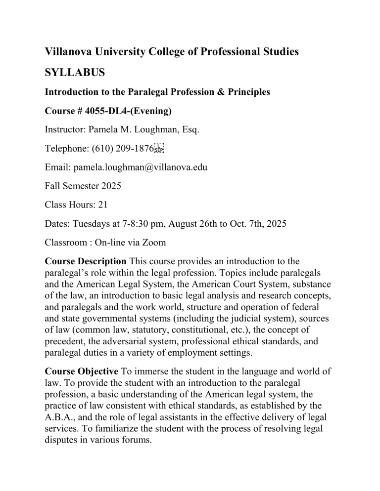 Paralegal Studies Syllabus | Villanova University