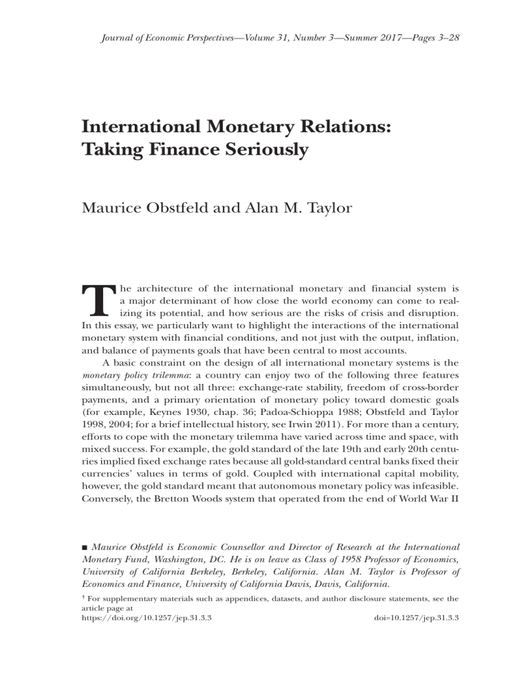 International Monetary Relations & Finance