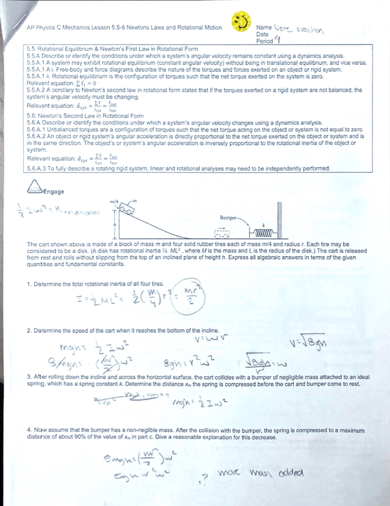 AP Physics C Mechanics Lesson 5.5-6: Newton's Laws & Rotational Motion