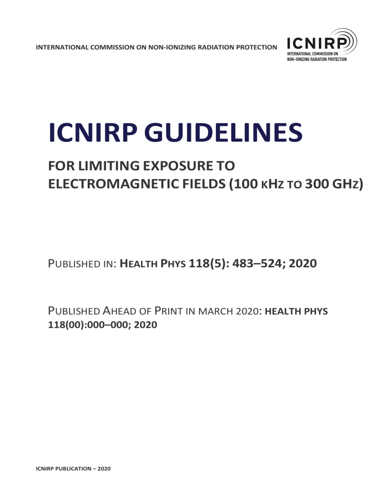 ICNIRP 2020 EMF Exposure Guidelines (100 kHz-300 GHz)