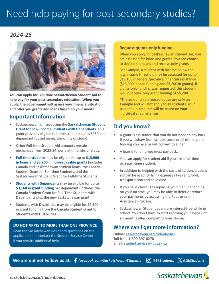 Saskatchewan Student Aid 2024-25 Guide