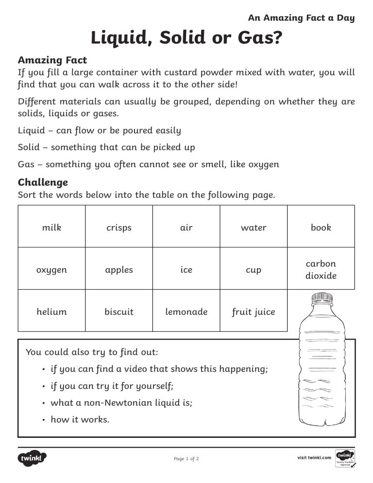 States of Matter Worksheet for Kids