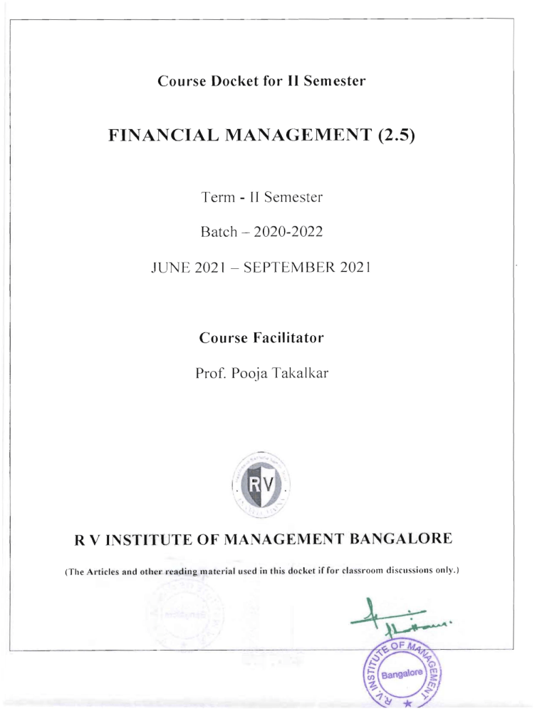 Financial Management MBA Course Outline