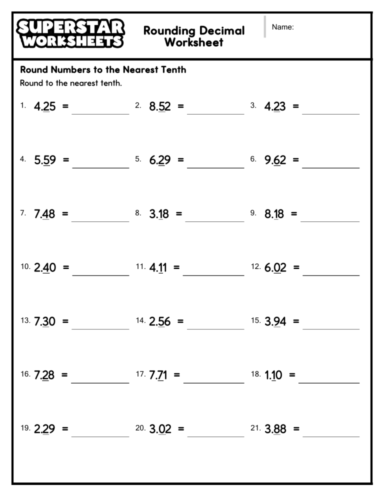 Rounding Decimals Worksheet