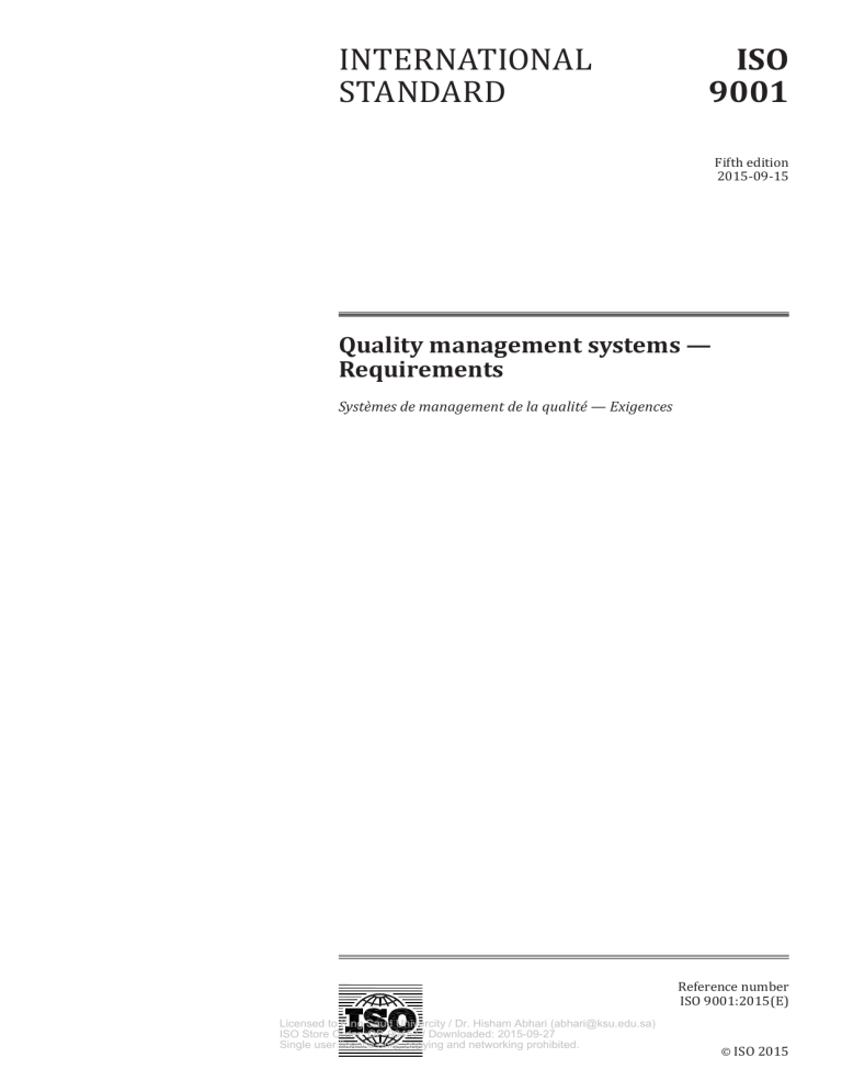 ISO 9001:2015 Quality Management Standard
