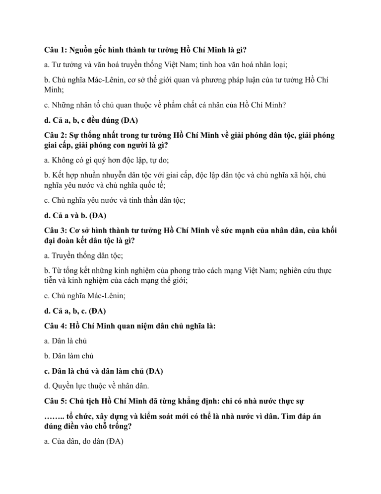 Ho Chi Minh Ideology Exam Questions
